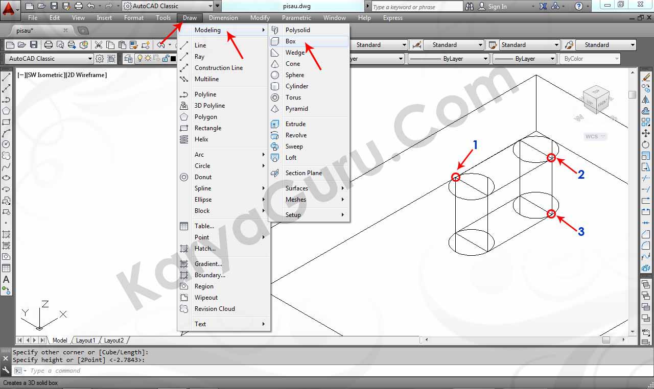 Free Ebook AutoCAD Tugas 6 – Box Wedge Cylinder – KARYAGURU CENTER
