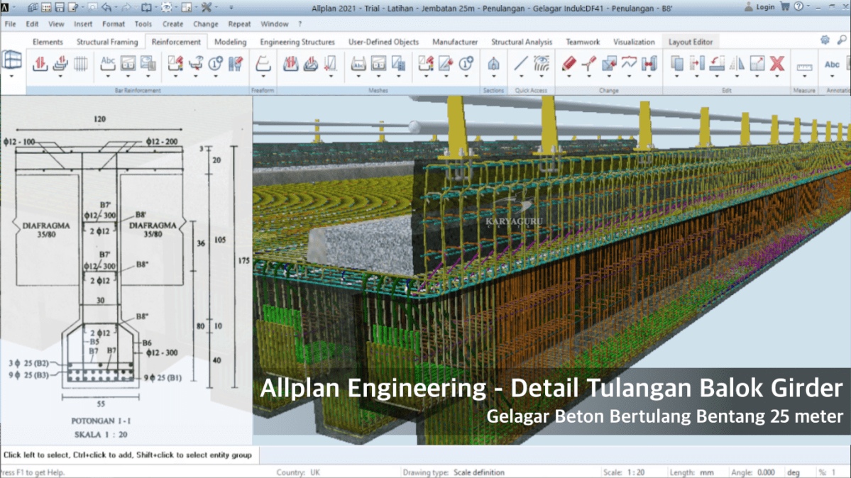 Tutorial BIM Allplan Engineering 2021 – Detail Tulangan Gelagar Induk Jembatan 25m – KARYAGURU ...