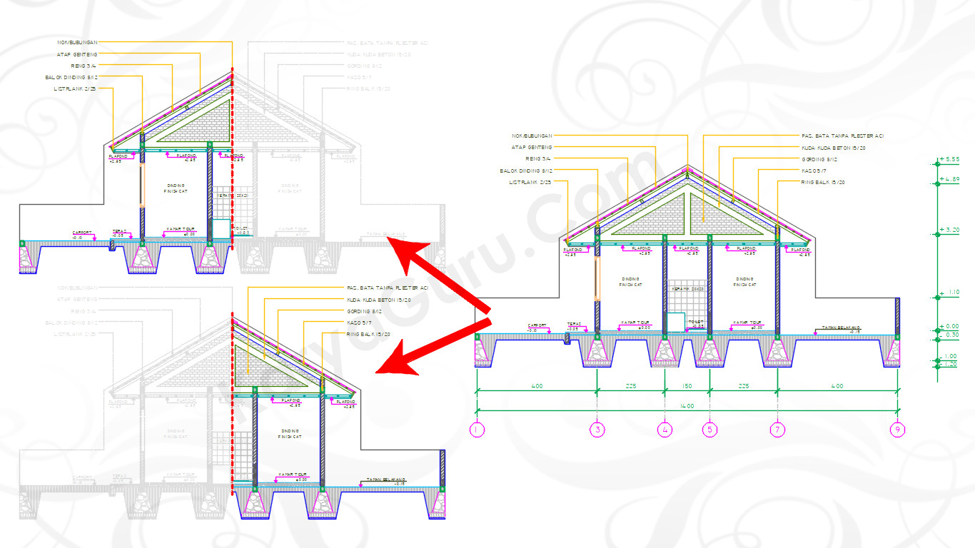 Tutorial AutoCAD Gambar Kerja Rumah Tinggal – Bagian 8 (Potongan D-D ...